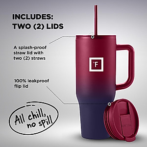 IRON FLASK Co-Pilot Insulated Mug w/Straw & Flip Cap Lids - Cup Holder Bottle for Hot, Cold Drink - Leak-Proof - Water, Coffee Portable Travel Mug - Dark Rainbow, 40 Oz