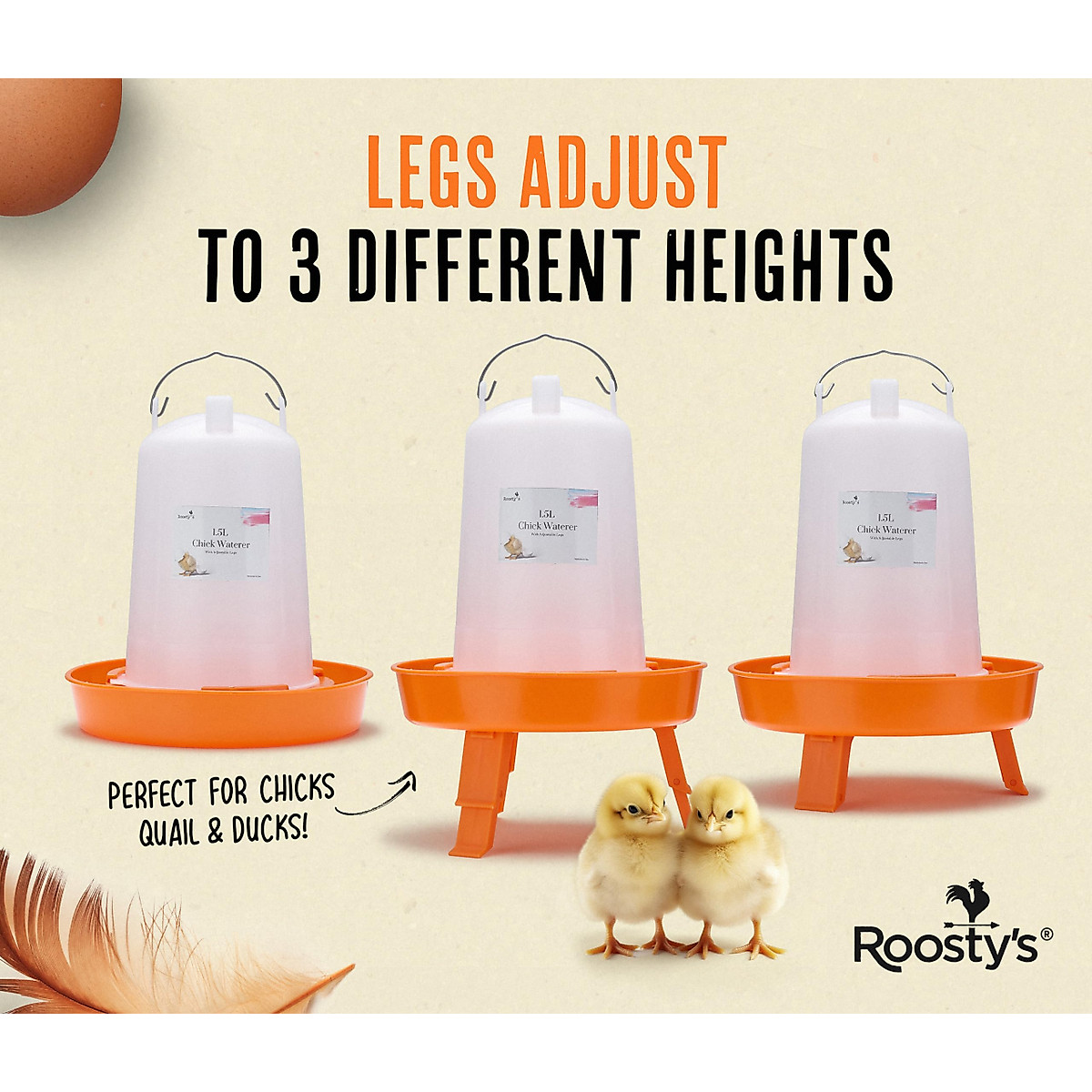 Roosty's Chick Feeder and Waterer Kit - 1L Chick Feeder and 1.5L Chick Waterer | Chicken Feeder and Hanging Chicken Waterer | Duck Feeder, Quail Feeder, Chicken Starter Kit | Baby Chicken Supplies