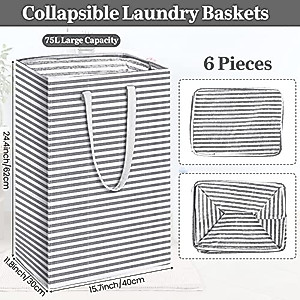 6 Pcs 75l Laundry Hamper Collapsible Laundry Basket Freestanding Laundry Hamper Large Waterproof Clothes Hamper Organizer with Easy Carry Extended Handles for Laundry Room Toys Clothes Storage, Grey