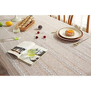 Chassic 60 x 120 inches Farmhouse Style Linen tablecloths, Wrinkle Resistant Washable Dining Room Table Cloths for 8 Foot Rectangle Tables - Hemstitch Light Coffee