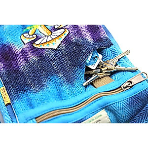 Himalaya Handmade Unique design Mushroom Embroidery Hemp Hobo Passport crossbody bag Festival Travel 100% Himalaya FAIR TRADE MADE Handmade with Love., Blue