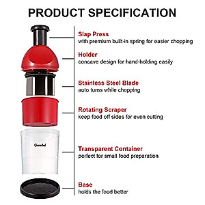 Geedel Food Chopper, Easy to Clean Manual Hand Vegetable Chopper Dicer, Dishwasher Safe Slap Onion Chopper for Veggies Onions Garlic Nuts Salads