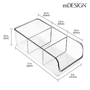 mDesign Plastic Food Storage Bin Organizer with 3 Compartments for Kitchen Cabinet, Pantry, Shelf, Drawer, Fridge, Freezer Organization - Holds Snack Bars - Ligne Collection - Clear