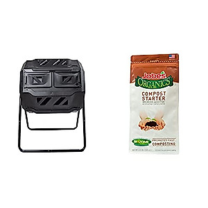 MaxWorks 80699 Garden Compost Bin Tumbler, 42 Gallon Capacity with 2 Chambers Dual Rotating Composting Tumbler, Black & Jobe's Organics Compost Starter, 4 lb