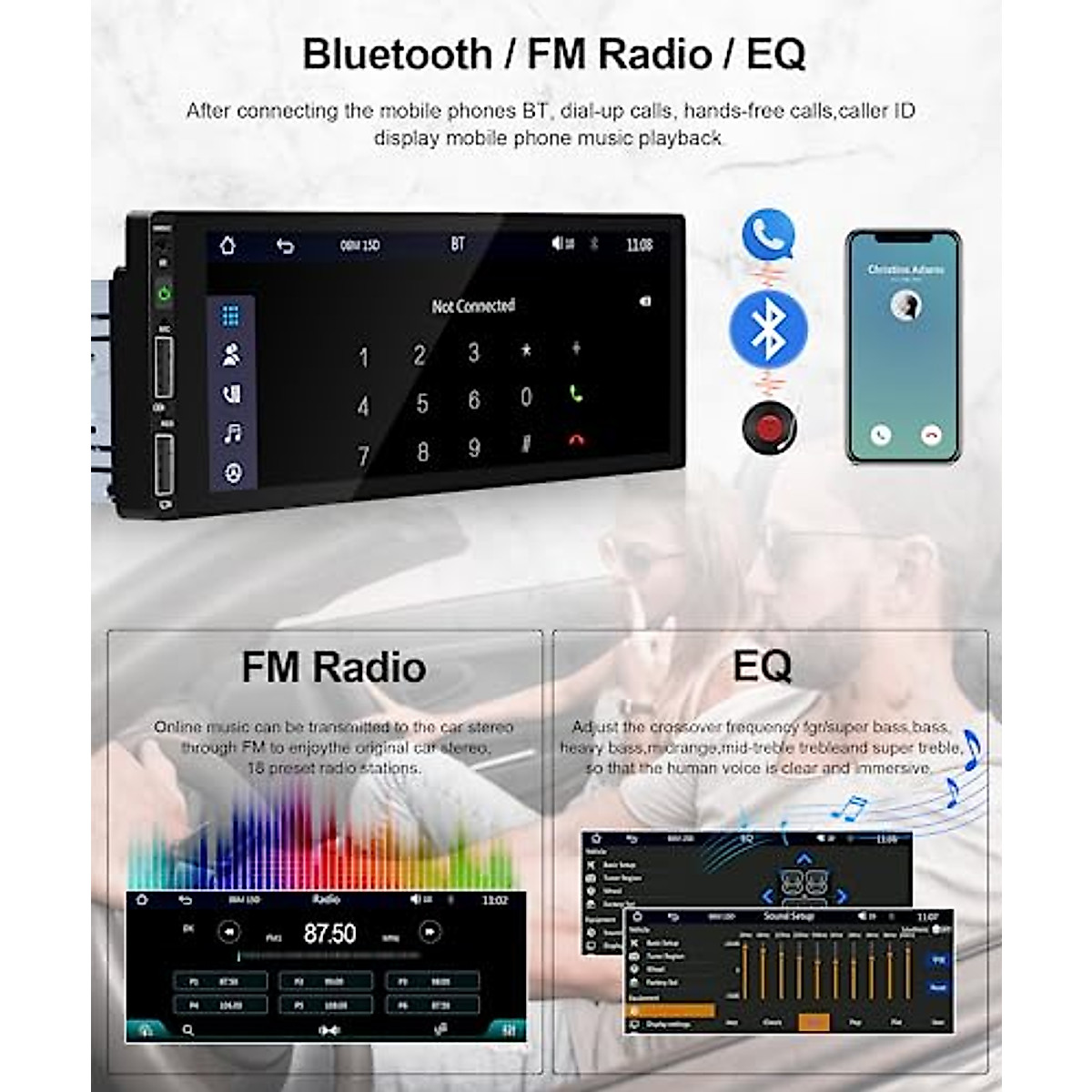 Single Din Touchscreen Car Stereo with Wireless Apple CarPlay, Rimoody 6.86" 1 Din Car Radio with with Android Auto Bluetooth FM Radio EQ Mirror Link Car mp5 Player TF/USB Rear View Camera