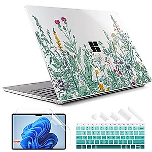 TWOLSKOO Case for 13.5" Microsoft Surface Laptop 5/4/3 with Alcantara Palm Rest Model 1958/1950, Plastic Hard Shell Case with Screen Protector + Keyboard Cover + Dust Plug, Botanical Illustration