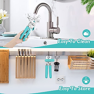 Mebotem 10 Colors Can Opener Manual Handheld Heavy Duty Hand Can Opener Smooth Edge Stainless Steel Can Openers Top Lid Kitchen Gadgets, Best Large Rated Easy Turn Knob, with Bottle Opener, Aqua Sky