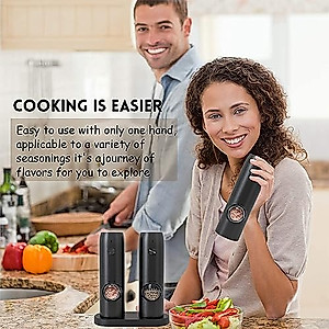 Rechargeable Electric Salt and Pepper Grinder Set, Adjustable Coarseness Automatic Salt or Pepper Mill Shakers, With Charging Base, USB Type-C Cable, LED Lights, One Hand Tact Switch Operation