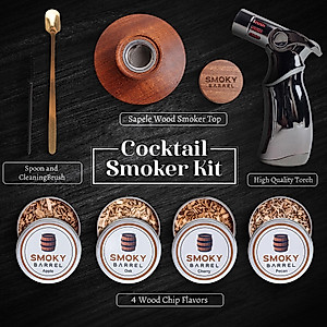 Smoky Barrel Cocktail Smoker Kit with Premium Torch - Old Fashioned Cocktail Kit - Whiskey Smoker Kit - Drink Smoker for Whiskey - Bourbon Smoker Kit - Cocktail Smoker Top (No Butane)