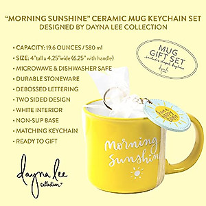Eccolo Ceramic Coffee Mug and Keychain Charm, Large Tea Mug, Dishwasher/Microwave Safe - “Morning Sunshine”, Keychain and Stoneware Coffee Mug Set by Dayna Lee (Yellow, 19.6 oz)