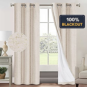 PrinceDeco Primitive Textured Linen 100% Blackout Curtains for Bedroom/Living Room Energy Saving Window Treatment Curtain Drapes, Burlap Fabric with White Thermal Insulated Liner (42 x 84in, Natural)