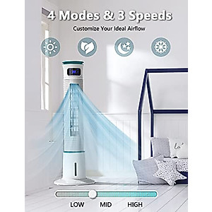 Evaporative Air Cooler - COMFYHOME 3-in-1 Portable Air Conditioner, 4 Modes Cooling Fan, 20Ft Remote & 15H Timer, Quiet Evaporative Cooler, 70° Oscillation,1-Gal Water Tank Room Cooler for Home Office