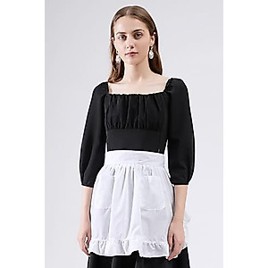 LilMents Waist Apron with Pockets Retro Kitchen Cleaning Ruffles Half Apron (White)