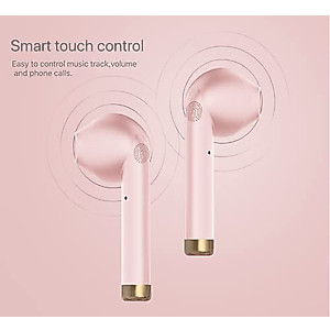 SEEWAY Wireless Earbuds Pink,Bluetooth Earbuds V5.1 True Wireless Earbuds Smart Touch Control 25 Hours Playtime, USB-C Charge, Premium Deep Bass for Sports,Commute,Work (Pink)