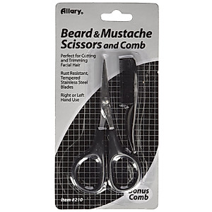 Allary Men's Beard and Mustache Scissors, Mini Comb Trimming Kit