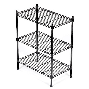 Home Basics Steel Wire Shelf | Heavy Duty | Open Design | Easy To Assemble | (Black, 3 Tier | 23.62" x 13.77" x 31.88")