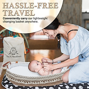 Premium Baby Changing Basket with Leather Handles and Plush Foam Pad - Changing Basket for Baby Dresser - Works great as Changing Table Basket and Baby Change Basket - Baby Changing Basket for Dresser