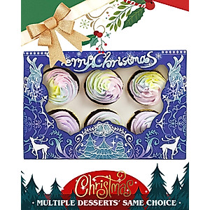 qiqee Christmas 6 Cupcake Boxes with Window 30 Packs BluePurple Cupcake Box 9"x6.1"x3.3" Bakery Boxes For Cupcakes Carrier, Cupcake Containers