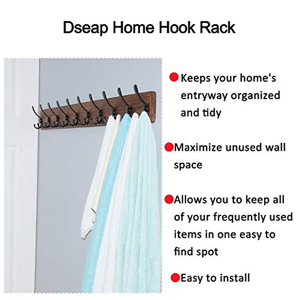 Dseap Coat Rack Wall Mounted - 10 Tri Hooks, 38-1/4" Long, Heavy Duty Wooden Wall Coat Hanger Coat Hook for Clothes Hat Jacket Clothing, Natural & Black