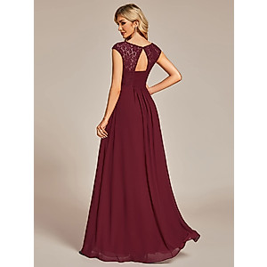 Ever-Pretty Women's Summer Lace Round Neck Pleated Chiffon Bridesmaid Dresses Burgundy US4