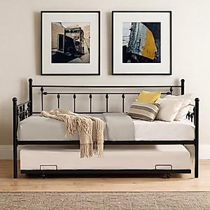 Zevemomo Twin Metal Daybed with Trundle, Black Twin Size Metal Sofa Bed Daybed with Pull Out Trundle Bed for Bedroom Living Guest Room, Heavy-Duty Day Bed No Box Spring Needed, Easy Assembly