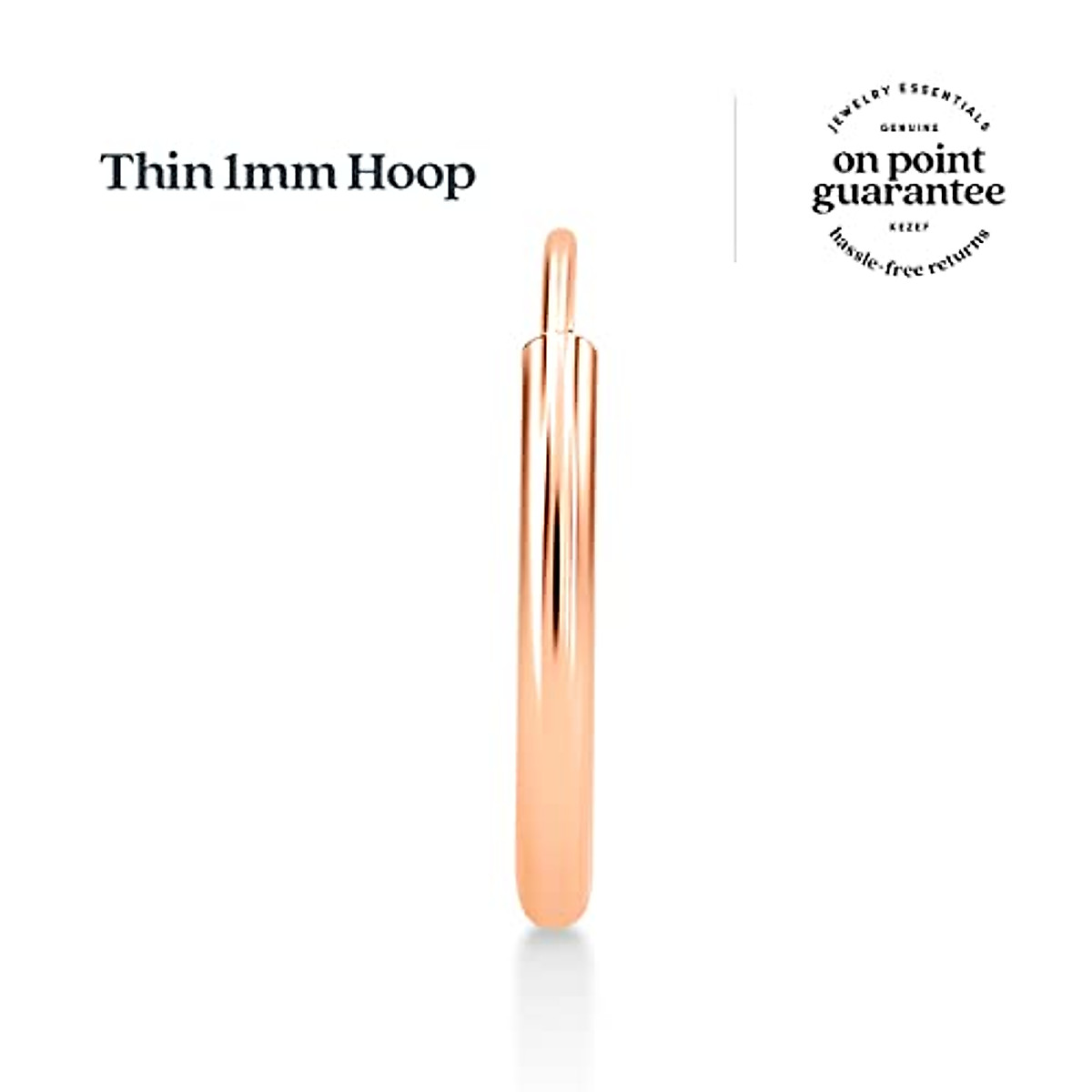 KEZEF 14k Gold Hoop Earrings For Women In Real Gold - 14 Karat Gold Hoop Earrings For Girls - 1mm Thin Solid Gold Earrings - Endless Hoops Earrings In Rose Gold - Size 10mm -2/5 Inch