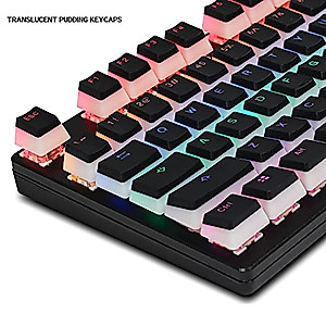 Happy Balls Pudding Keycaps PBT Backlit Cherry MX Keycap Set Doubleshot OEM Profile Translucent with Keycap Puller for US UK Layout 61 87 104 108 MX Switches Mechanical Keyboard(Black)