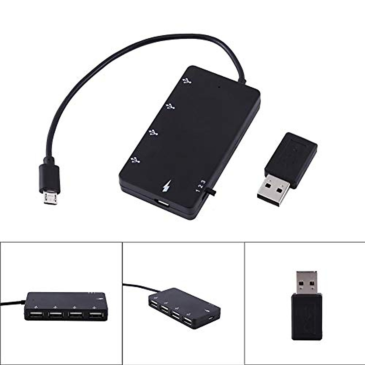 Salaty Extension Adapter USB Charging Cable Micro USB Hub OTG Adapter, Card Reader Keyboard 4 Port OTG Cable Adapter, Support Hot-Swappable for Smartphone Tablet