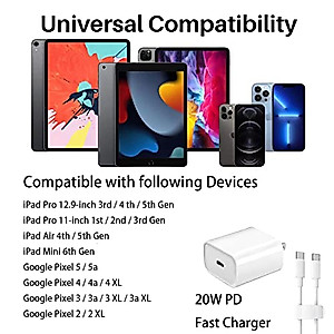 20W USB-C Charger for iPad Pro 12.9-inch 5th 4th 3rd Generation 11-inch 1st 2nd 3rd (2021/2020/2018) Compatible with Google Pixel 5 5a 4 XL 3a PD Fast Power Adapter