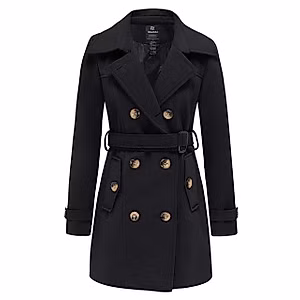 wantdo Women's Double Breasted Pea Coat Winter Jacket with Belt Black Small