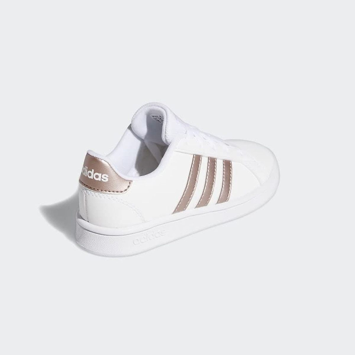adidas Kids’ Grand Court K Sneaker, White/Copper Metallic/Glow Pink, 2 M US Little Kid