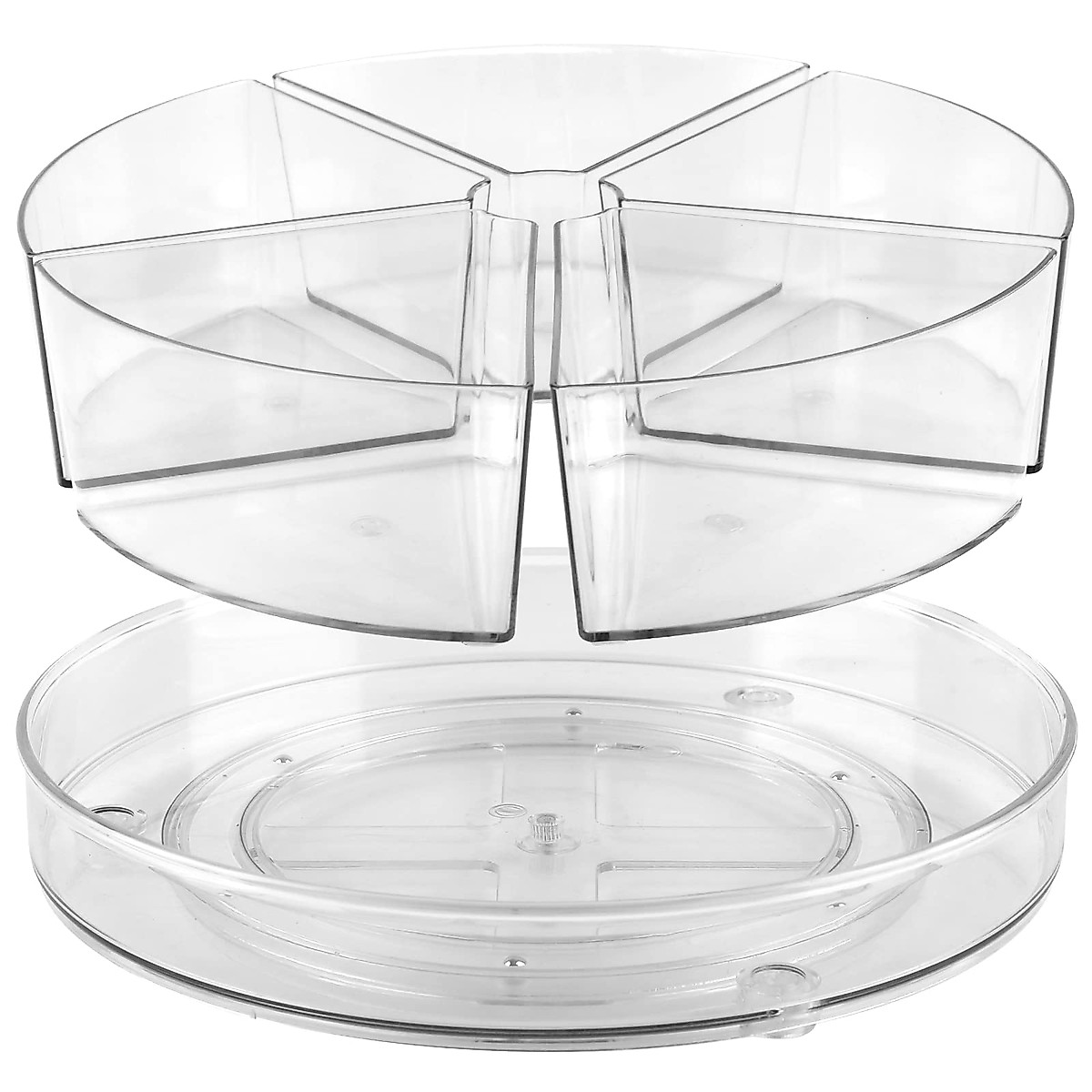 Goramio 10.6" Lazy Susan Organizer with 5 Removable Bins, Clear Plastic Divided Crazy Susan Lazy Susan Turntable, for Fridge Cabinet Refrigerator Kitchen Pantry Organization and Storage