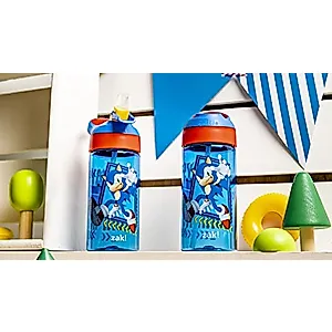 Zak Designs Sonic the Hedgehog Kids Water Bottle with Spout Cover and Built-in Carrying Loop, Made of Durable Plastic, Leak-Proof Water Bottle Design for Travel (17.5 oz, Non-BPA, Pack of 2)
