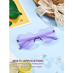 Weewooday 40 Pairs Heart Glasses Rimless Heart Shaped Frameless Sunglasses Transparent Sunglasses Tinted Eyewear(Purple)