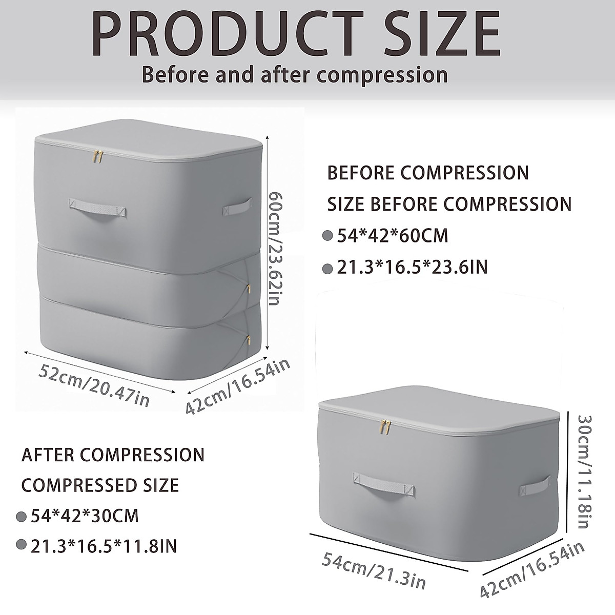 YESSZ Ultra Space Saving Self Storage Organizer,Clothing Organizer,Foldable Wardrobe Organizer,Portable Moving Bag for Clothes,Blankets,Quilts,Sheets and Pillows (Grey, XL (52 * 42 * 60CM))