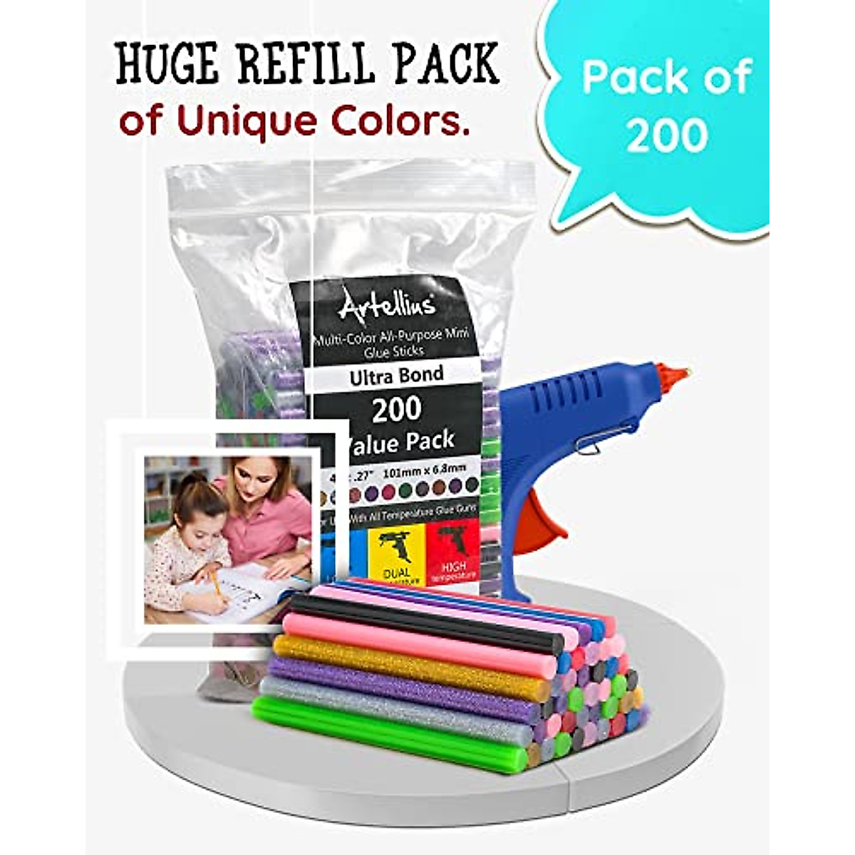 200 Pack Color Hot Glue Sticks. Variety Colored Glue Gun Sticks. Hot Melt Adhesive Mini Glue Sticks for DIY Art Craft Repair Bonding Bulk Gold Black Yellow Pink Red Purple