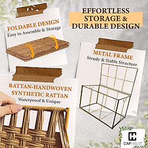 CAPHAUS Laundry Basket w/Lid, Synthetic Rattan Laundry Hamper w/Lid and Handles, 2 Removable Liner Bags, Foldable Clothes Hamper for Laundry, Large Storage Basket w/Lid, 65L, Grey