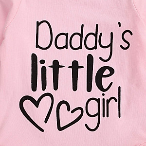 ClickMeForMoreProducts Daddy's Little Girl Newborn Baby Girl Clothes Long Sleeve Romper Leopard Pants Headband 3 Piece Outfits Set (Pink A, 0-3 Months)