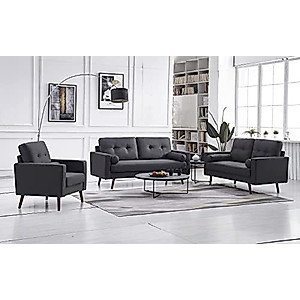 Cinnic Modern Loveseat Sofa, Mid Century 2-Seat Sofa Couch Furniture with Solid Wood Legs for Living Room, Bedroom, Apartment/Easy, Tool-Free Assembly Love Seat Couch (Loveseat, Dark Gray)