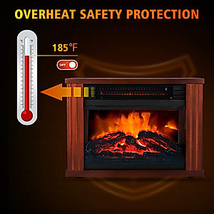 LifePlus Electric Fireplace Heater, Portable Wood Fireplace Stove with 3D Realistic Dancing Flame Effect, Tabletop Fireplace Space Heater Overheat Protection for Indoor Use Bedroom Office,1500W