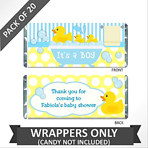 Rubber Duck Baby Shower Party Favors, Personalized Candy Bar Wrappers, Pack of 20 Custom Chocolate Bar Labels