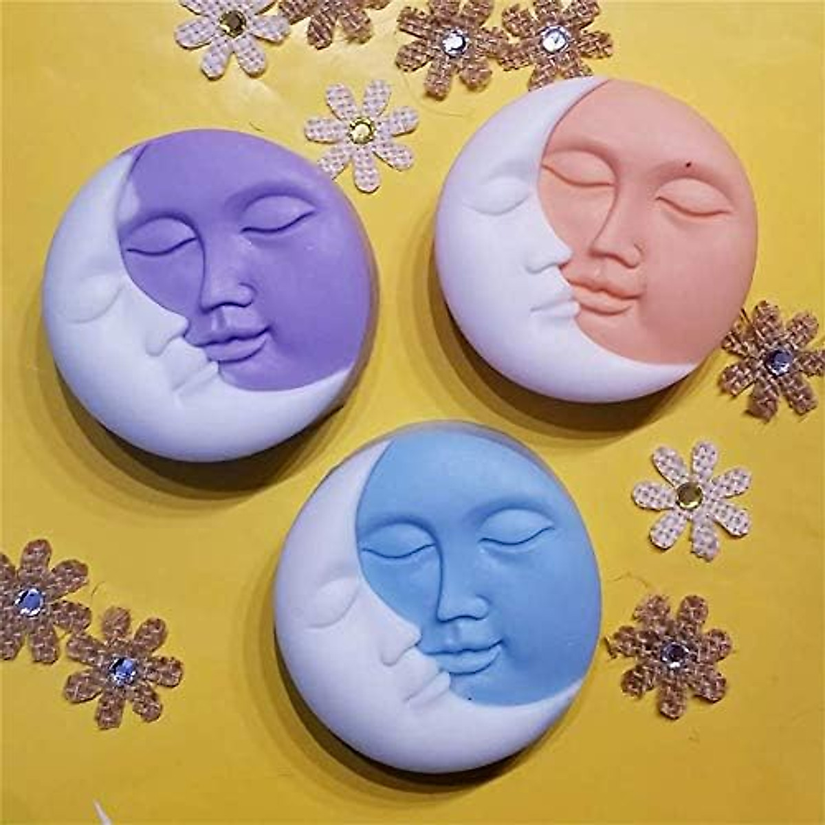 Silicone Molds Circular, Sun and Moon Craft Art Silicone Soap Mold, face Shape Craft Molds DIY Handmade Cake Molds - Soap Making Supplies by JYEOUX