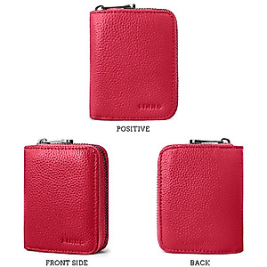 Linno RFID 20 Card Slots Credit Card Holder Genuine Leather Small Card Case for Women or Men Accordion Wallet with Zipper (Red)