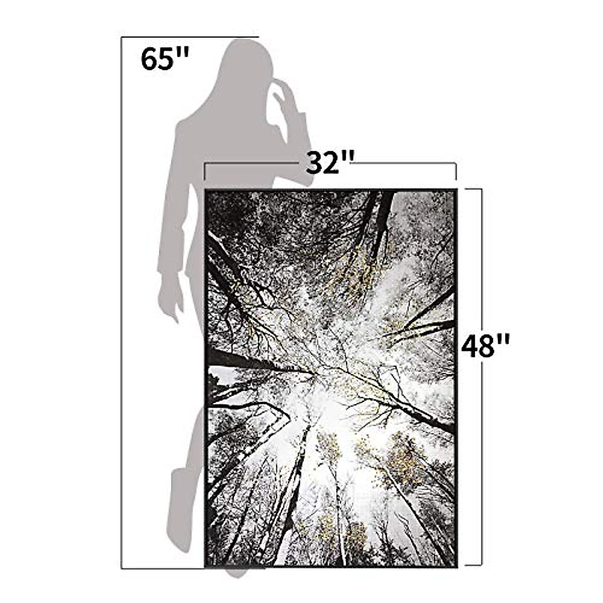 lamplig Forest Wall Art Large Grey Tree Pictures Black and White Gray Canvas Prints Hand Painted Oil Paintings Gold Leaf Framed Nature Artwork Vertical Home Decor for Living Room Bedroom 32"x48"