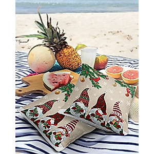 Christmas Gnomes Outdoor Pillow Covers 18 x 18 Inches, Winter Snowflake Waterproof Throw Pillow Cover Set of 2, Xmas Balls Pine ConeHome Decorative Square Cushion Covers for Patio/Tent/Couch/Garden