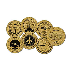 Corkology Aviation Set Flight Instruments Coasters, 3.75" dia, Cork