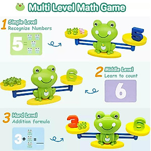 Vatunu Learning Math Game, STEM Montessori Counting Toys with Frog Learning Card, Fun Children's Gift Learning Balance Skill Educational Number Toy for Kids Ages 3-5