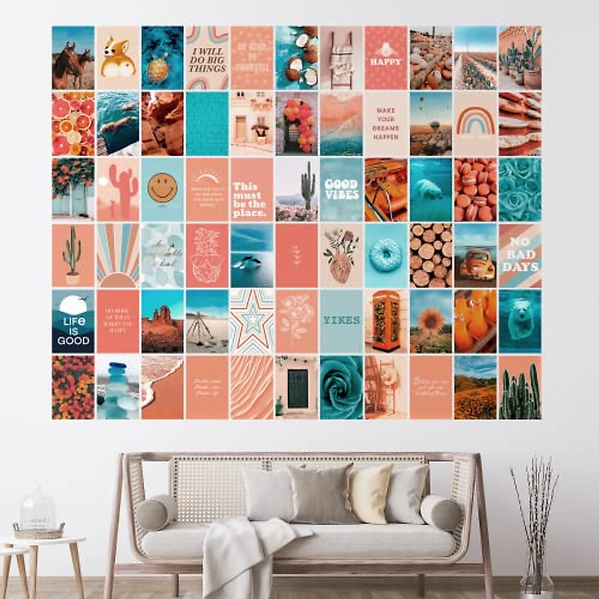 ANERZA 110 PCS Peach Teal Wall Collage Kit Aesthetic Pictures, Aesthetic Room Decor for Teen Girls, Cute Dorm Photo Wall Decor, Vsco Trendy Bedroom Posters, Boho Wall Art, Christmas Gifts