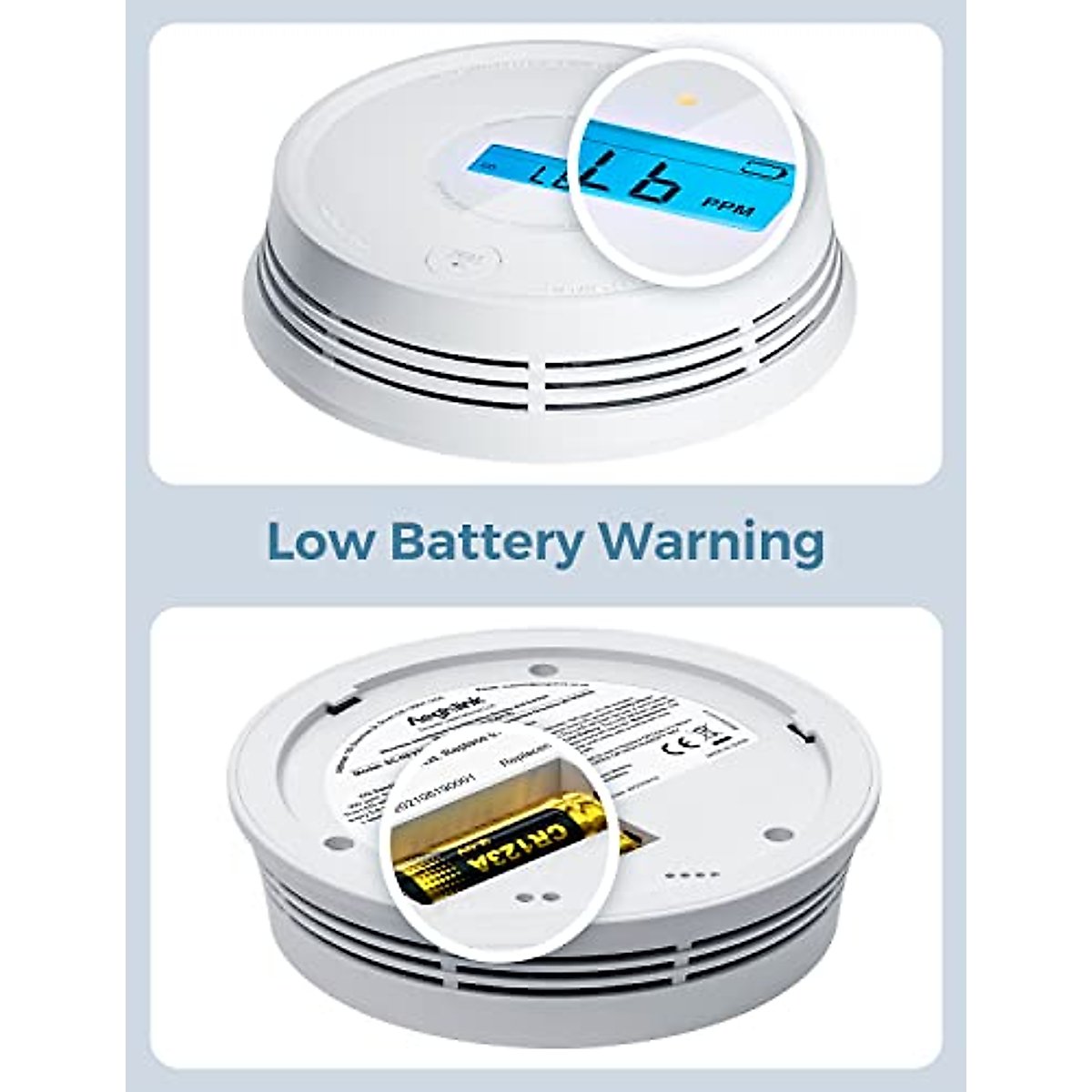 Smoke Carbon Monoxide Detector, AEGISLINK Interlinked Combination Smoke CO Alarm, Battery Powered, Wireless Interconnected, Digital Display, SC-RF220, 6-Pack