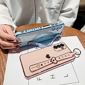 DEFBSC Compatible with Samsung Galaxy A14 5G Case, Electroplated Edge Love Heart Case with Wrist Strap, Full Camera Protection Raised Reinforced Corners Shockproof Soft TPU Cover, Black